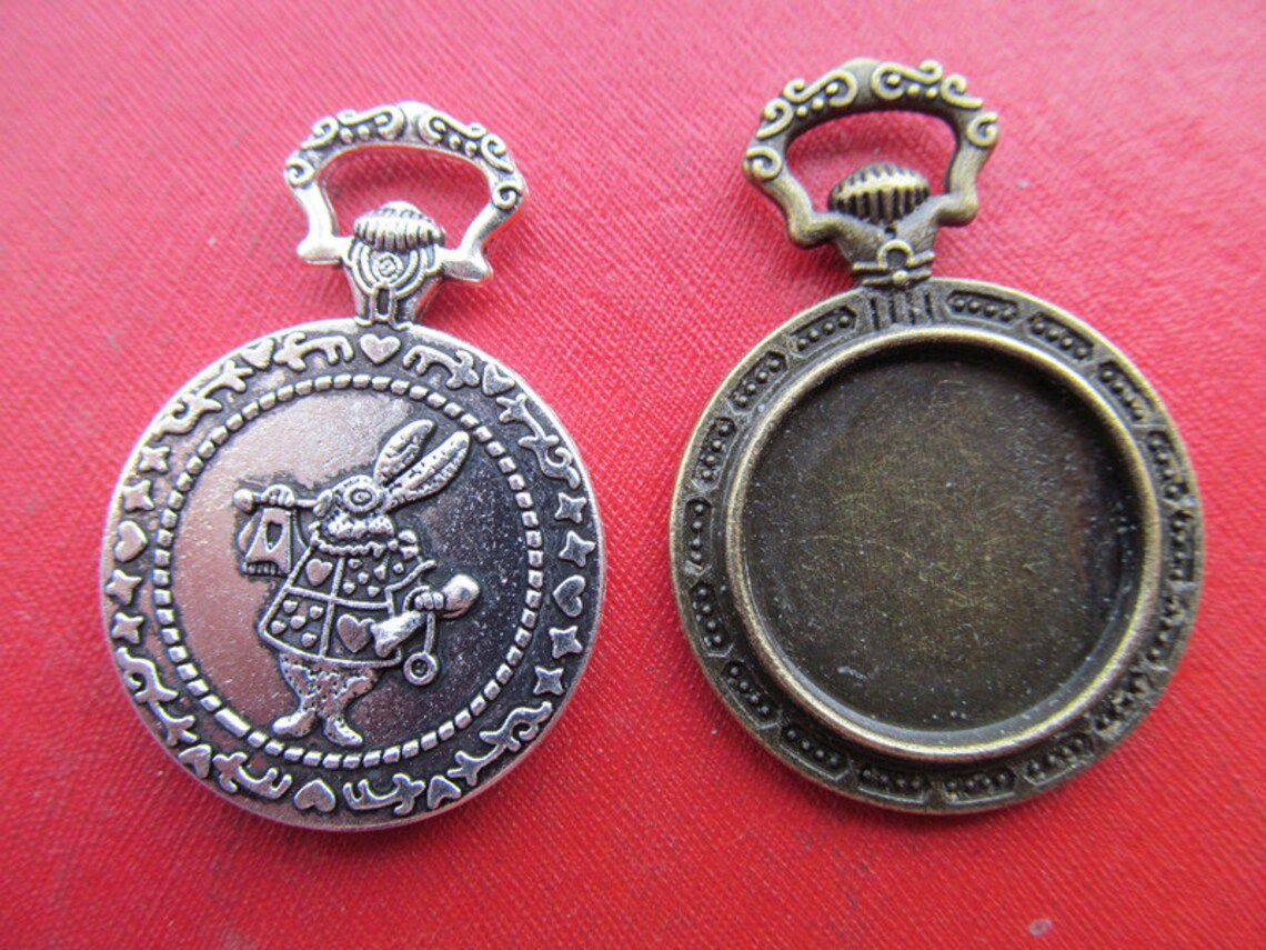 20mm Round Vintage Pocket Watch Rabbit Pendant Bezel Setting, 20mm ...