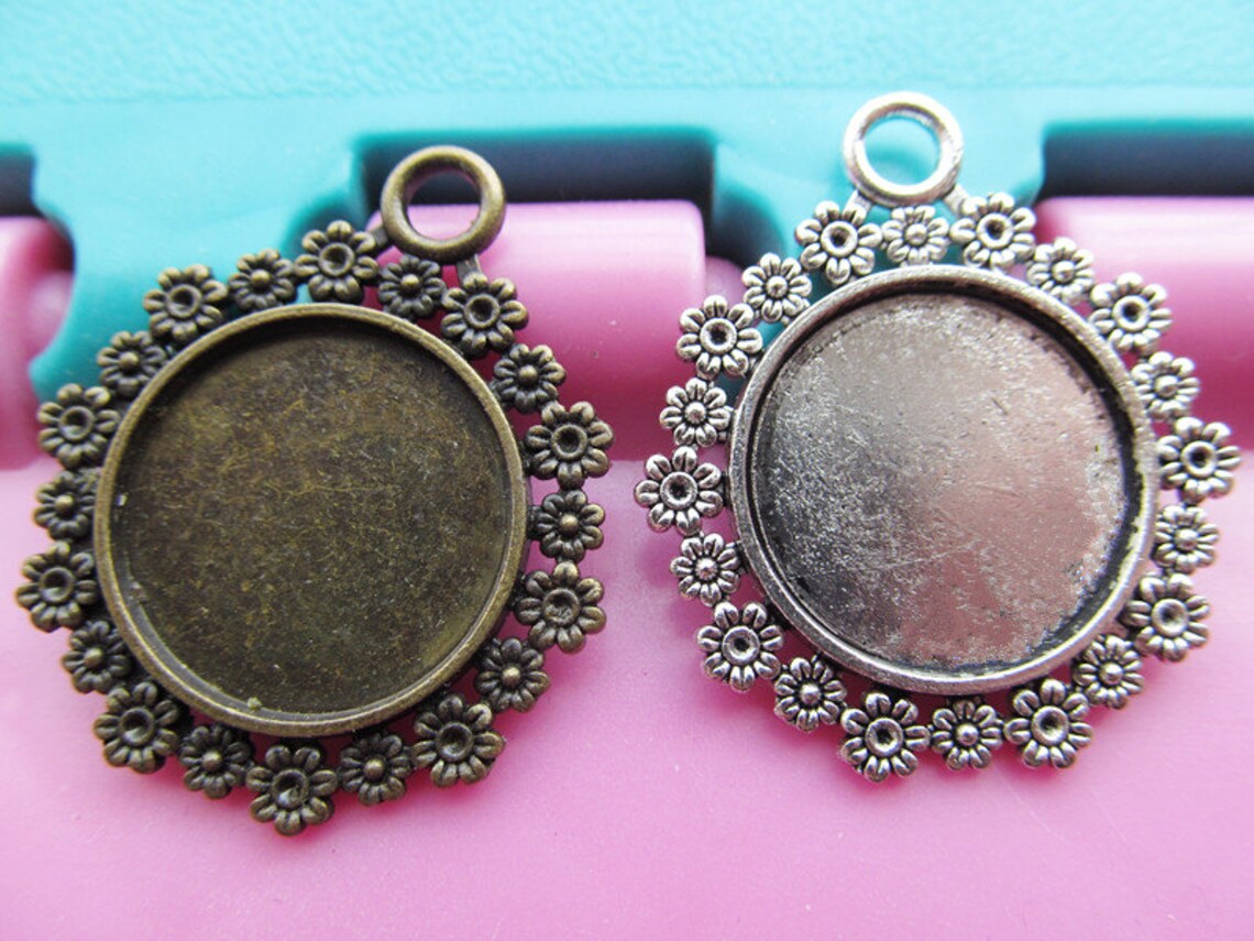 20mm Round Pendant Bezel Settingflower Border 20mm Cabochon | Etsy