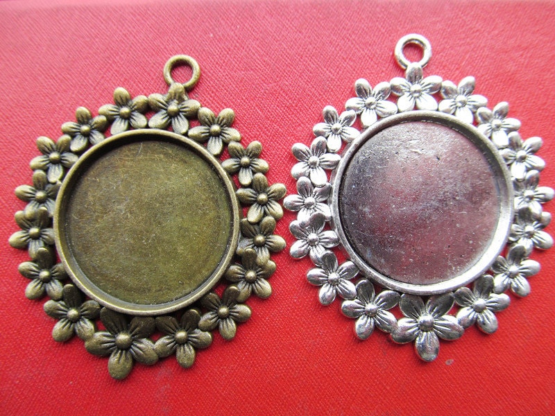 25mm Round Pendant Bezel Setting, Flower Border,25mm Cabochon Tray ...