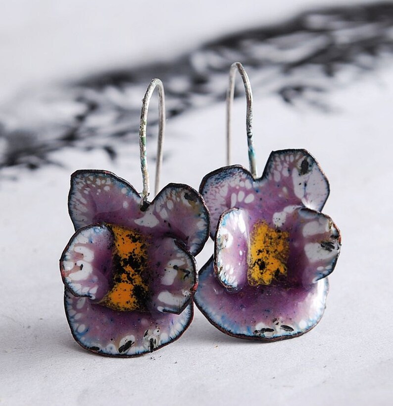 VIOLA Handcrafted Enameled Flower Earrings, Perfect Mother's Day Idea ...