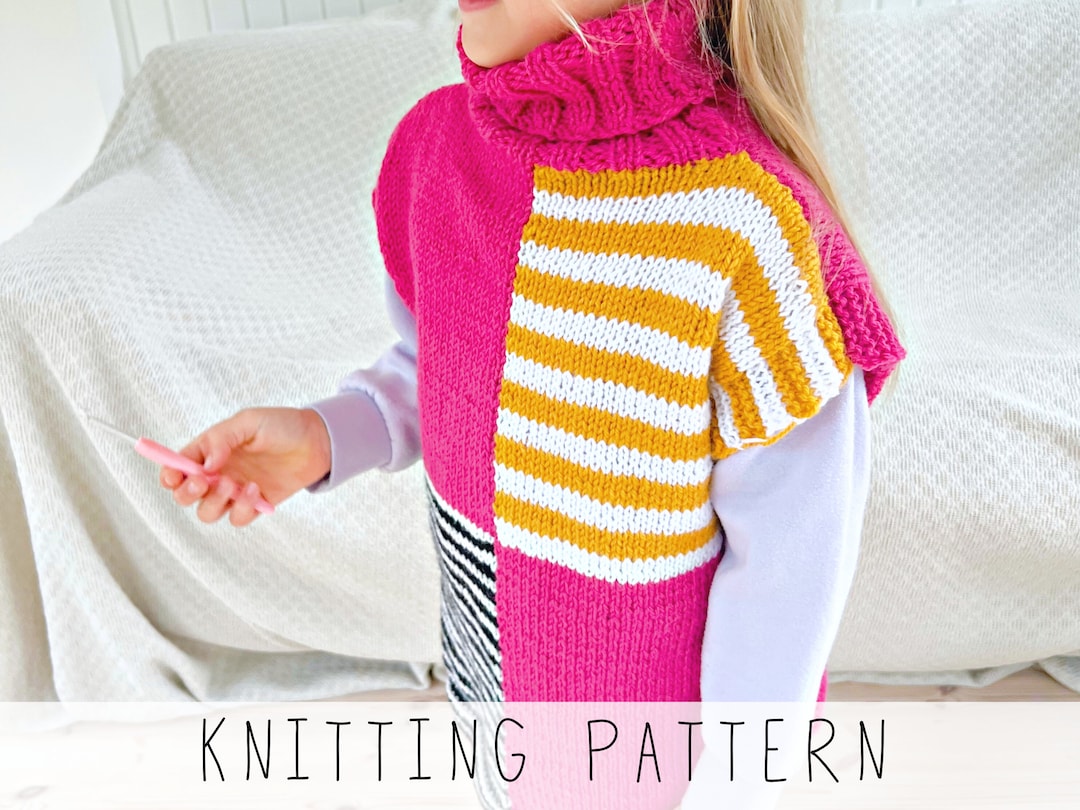 Kids Collared Poncho KNITTING PATTERN Poncho Knit Pattern, Rectangular ...