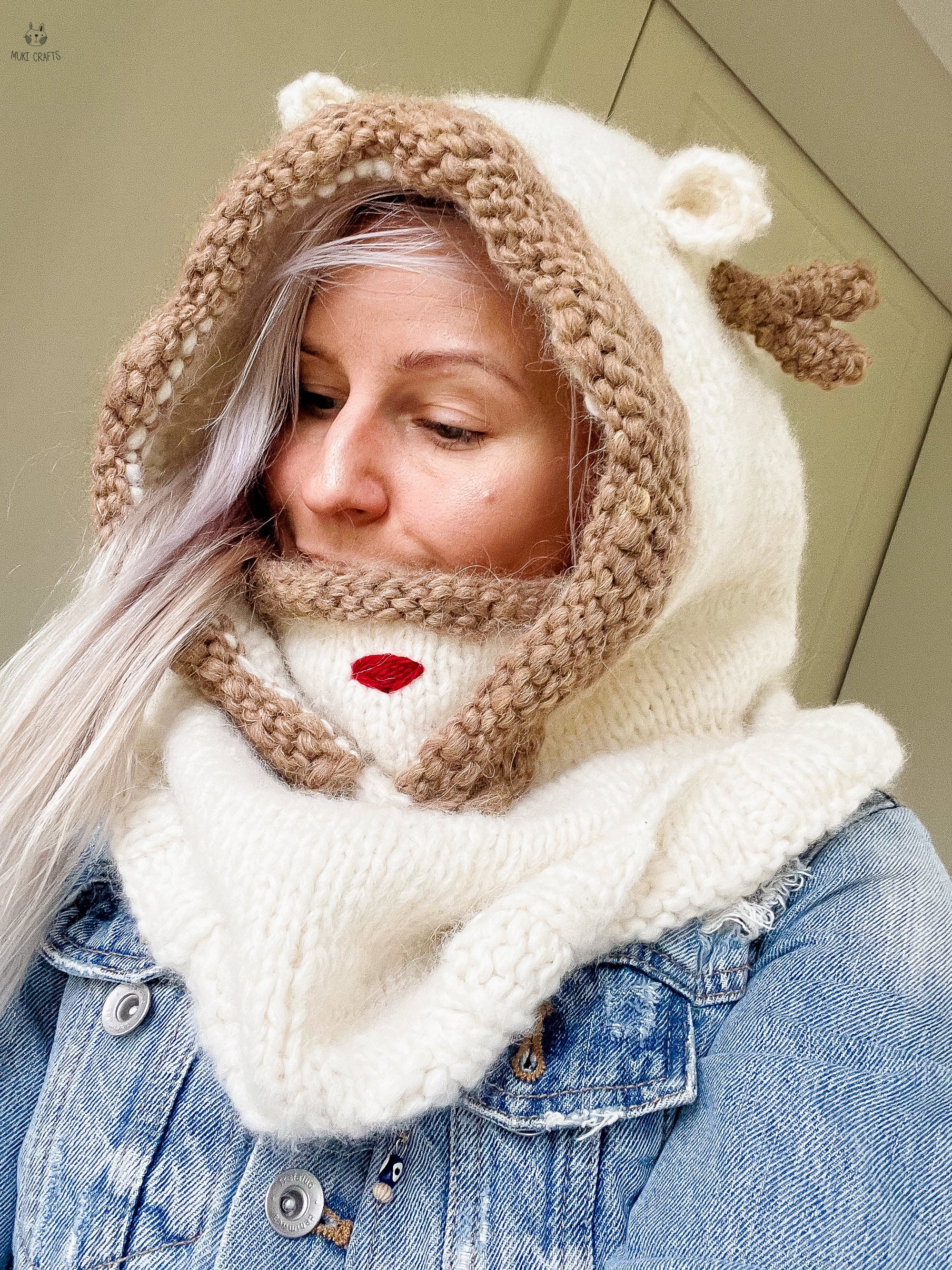 Winter Snood KNITTING PATTERN Reindeer Hooded Cowl Knit Pattern (size ...