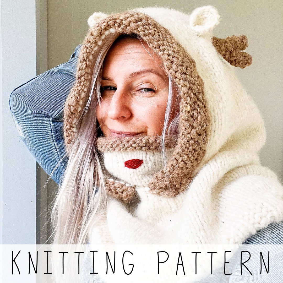 Winter Snood KNITTING PATTERN Reindeer Hooded Cowl Knit Pattern (size ...