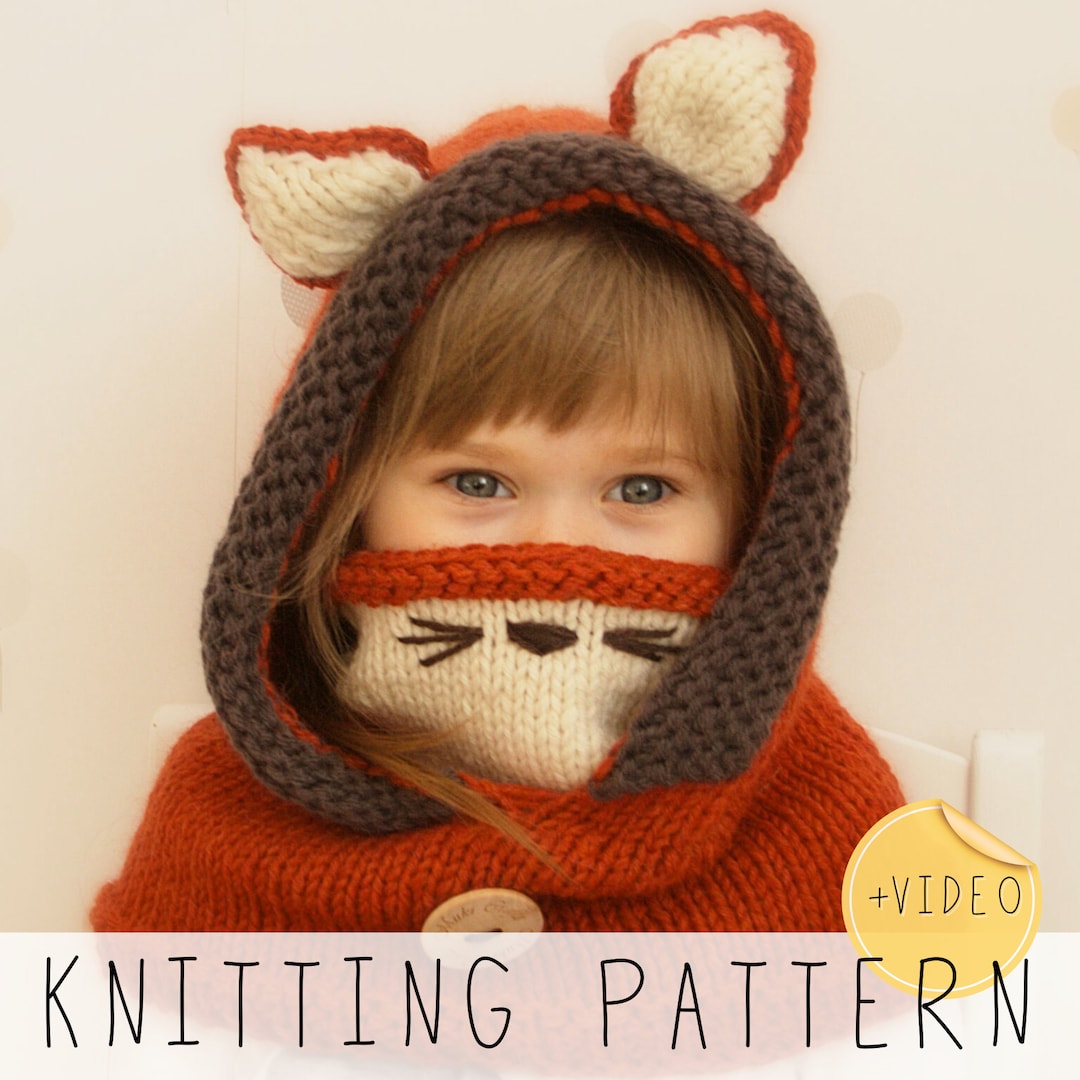 Fox Hooded Cowl KNITTING PATTERN Fox Snood Knit Pattern, Video Knitting ...