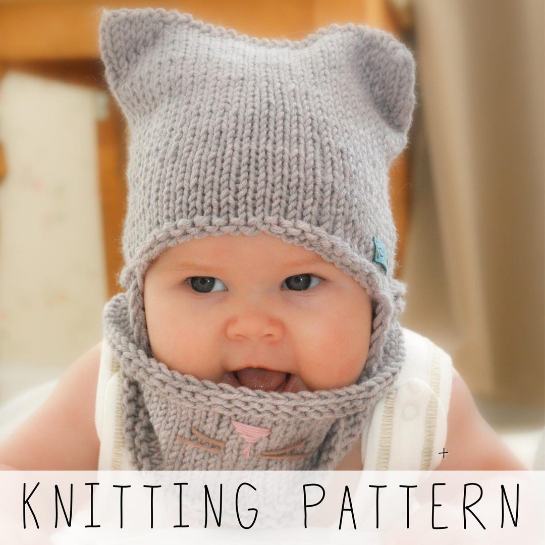 Cat Earflap Hat & Cowl KNITTING PATTERN Rectangular Hat Knit Pattern ...