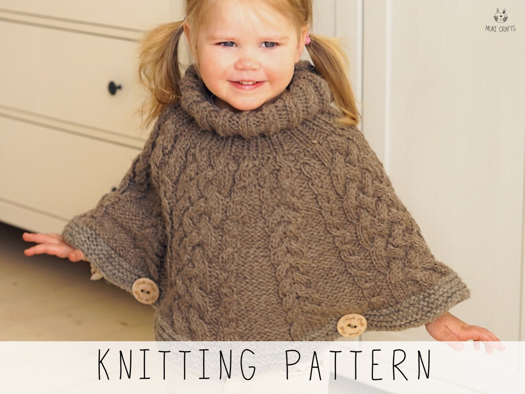 Cable Poncho KNITTING PATTERN Kids Poncho Knit Pattern Cape Kids Chunky ...