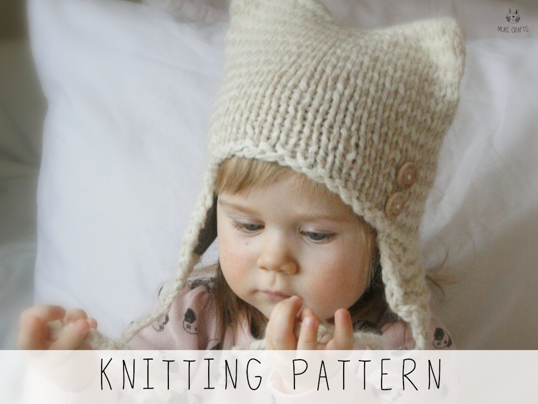 Cat Hat KNITTING PATTERN Kids Earflap Hat Knit Pattern, Rectangle Hat ...