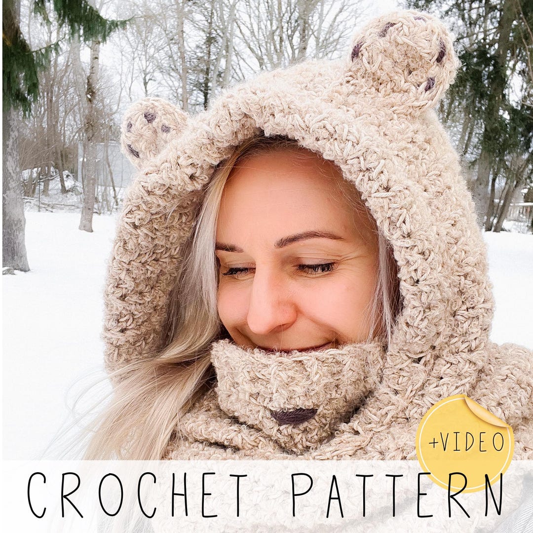 Bear Snood CROCHET PATTERN, Women's Hooded Cowl With Inner Cowl and ...