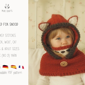 Fox Hooded Cowl CROCHET PATTERN Fox Snood Crochet Pattern (baby ...