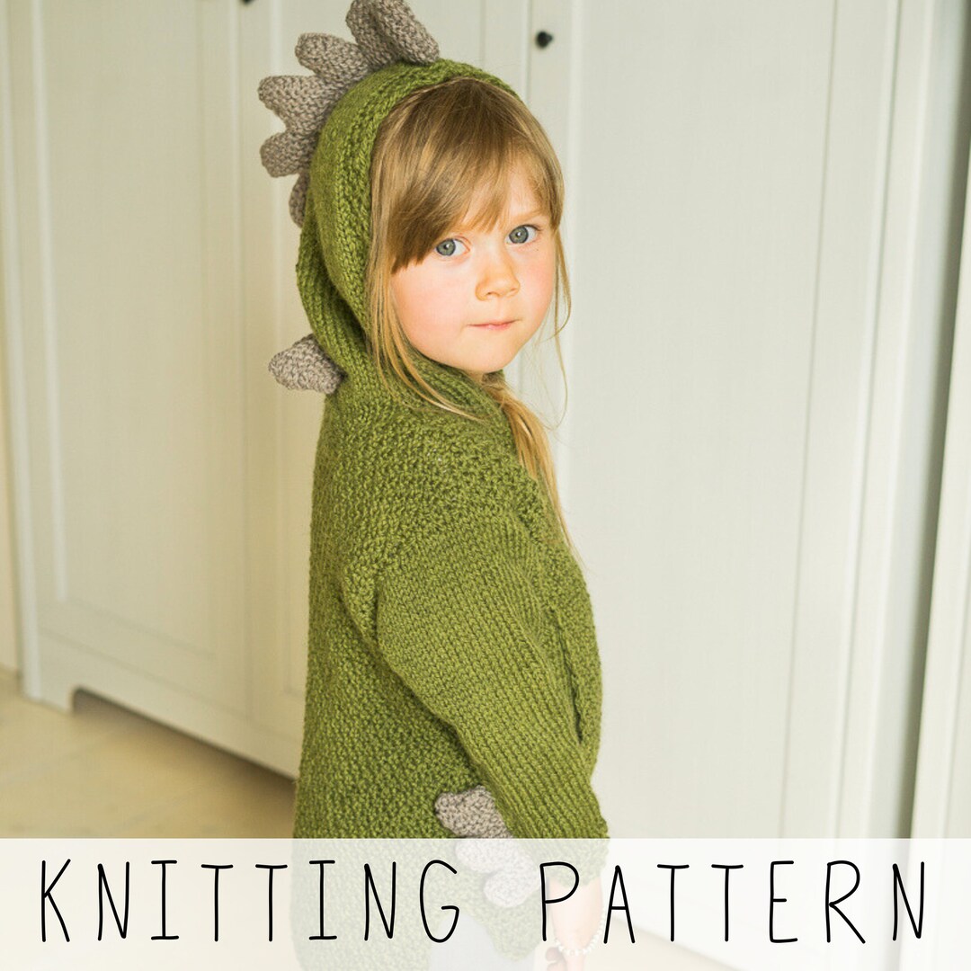 Dinosaur Sweater KNITTING PATTERN Dragon Hoodie for Kids (toddler to 12 Year-old), Modern Boys ...