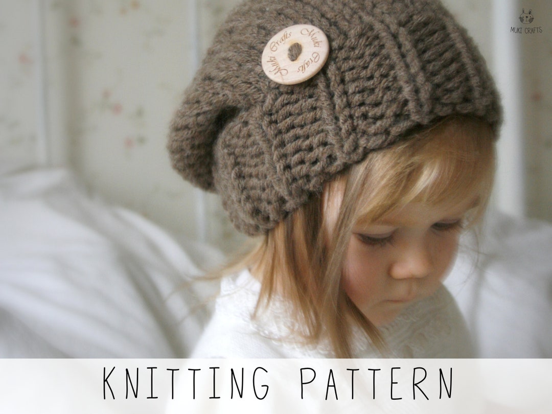 Easy Chunky Hat KNITTING PATTERN, Kids Slouch Beanie Hat Knit Pattern ...