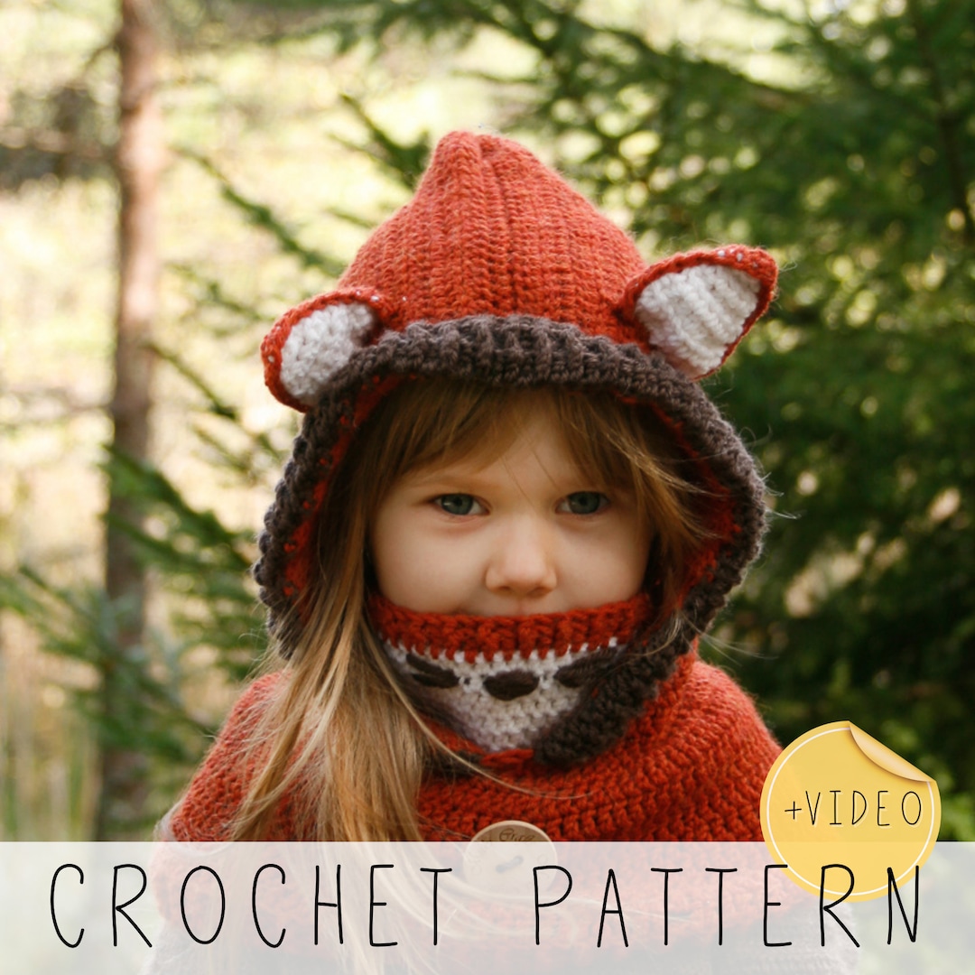 Fox Snood CROCHET PATTERN With Video, Kids Hooded Cowl, Easy Animal Hat ...