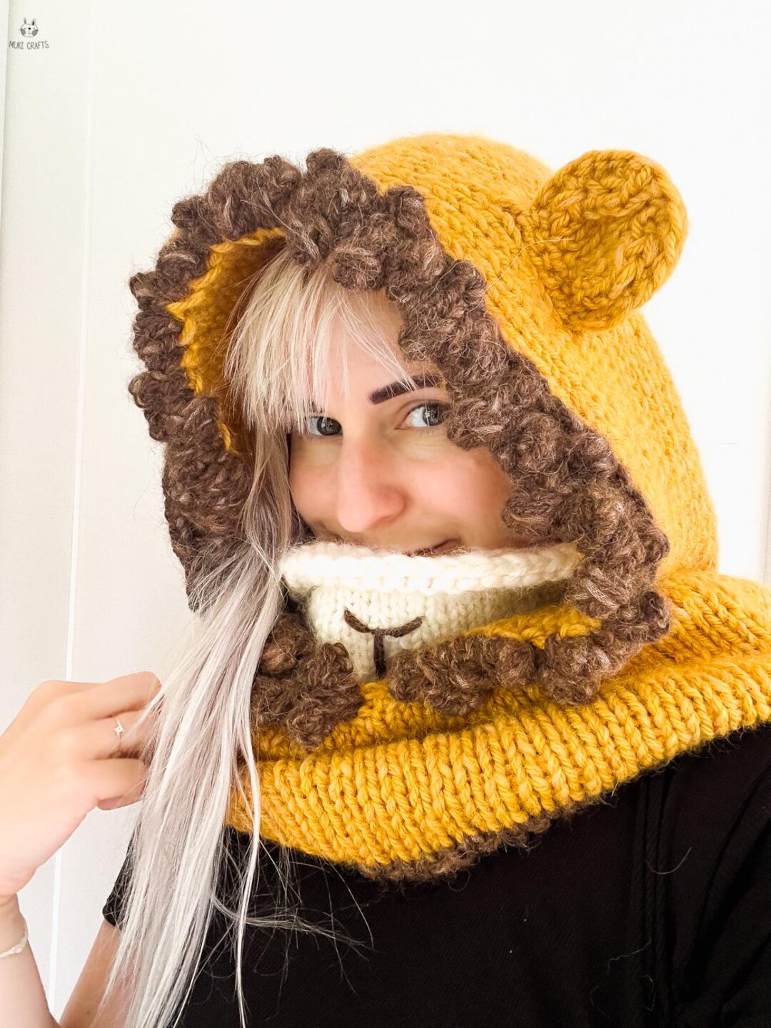Lion Hooded Cowl With Inner Cowl and Round Ears in Adult Size - Etsy