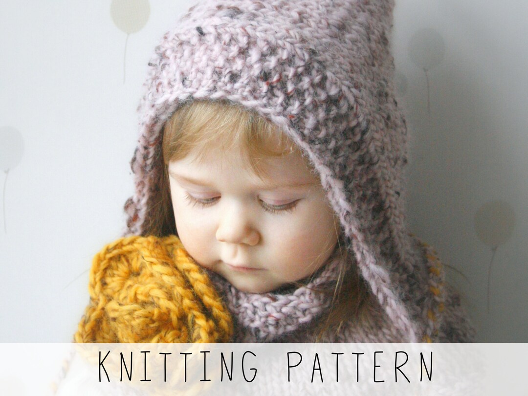 Girls Hood and Cowl KNITTING PATTERN Winter Snood Knit Pattern Hooded ...