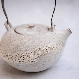 Moon TEAPOT Wheel Thrown Stoneware White, Metal Handle, Natural Minimal ...