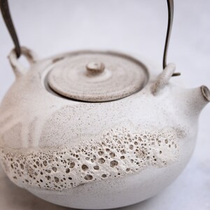 Moon TEAPOT Wheel Thrown Stoneware White, Metal Handle, Natural Minimal ...