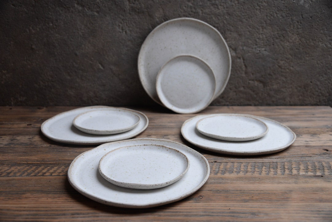 Speckled White Irregular Dinner Set - Plates and Bowls, Handmade ...