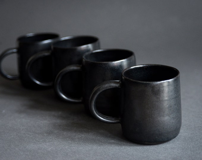 True Black Mug With Handle- Tea or Coffee Cup, Matte Monochrome, Nordic ...