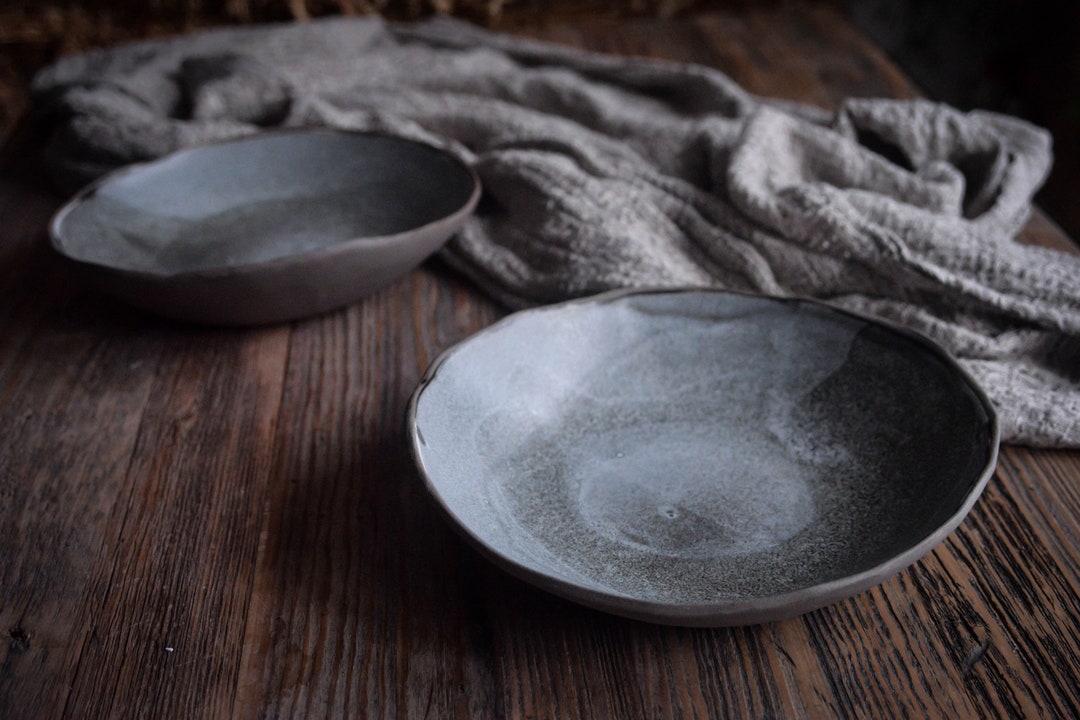 Speckled GREY on GREY Handmade Shallow Bowl, Natural Minimal Nordic ...