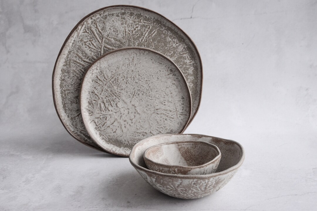 BEIGE Leaf Plates and Bowls, Dinner Set- Organic Natural Shape ...