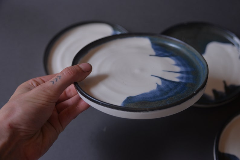 Blue and white wave plate porcelain little dish handmade | Etsy