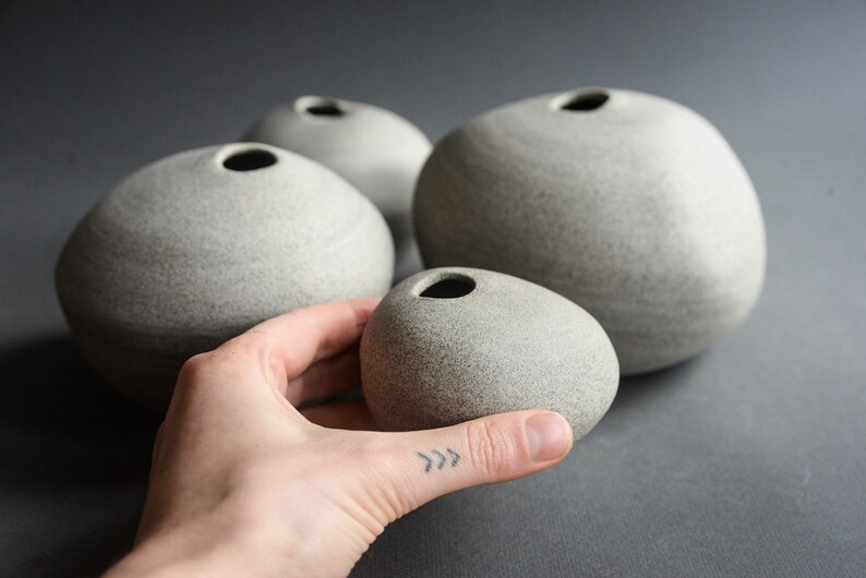 Smooth Pebble Stone Bud Vase Minimalist Monochrome | Etsy