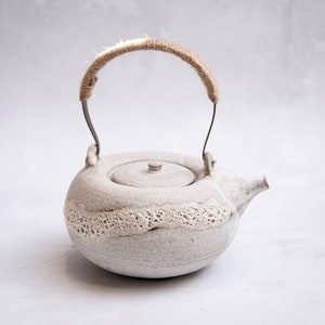 Moon TEAPOT Wheel Thrown Stoneware White, Metal Handle, Natural Minimal ...