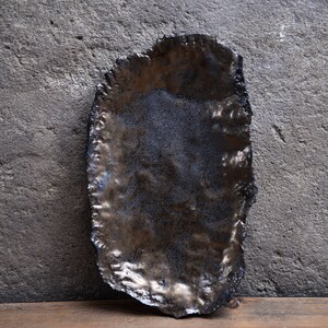 Wabi-sabi ROCK Platter in Bronze and Crater Lava Glaze, Organic Natural ...