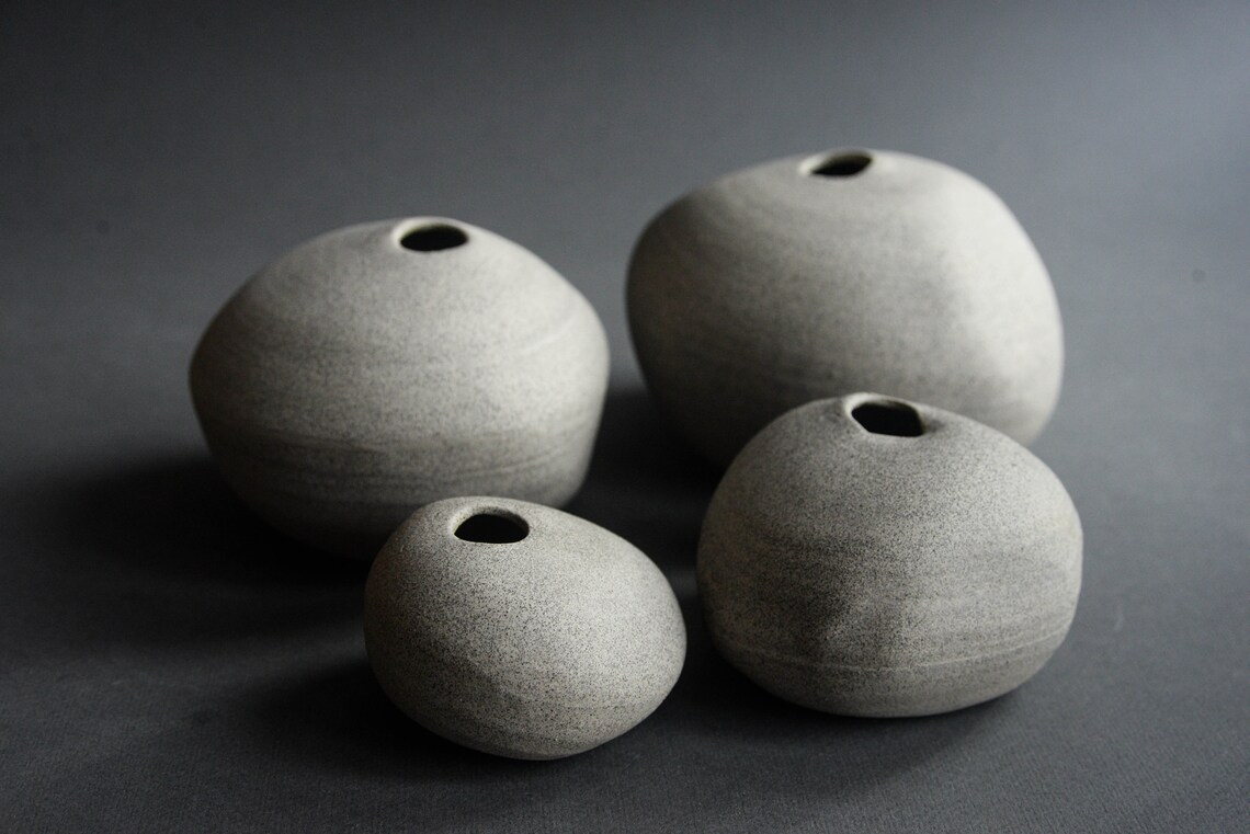 Smooth Pebble Stone Bud Vase Minimalist Monochrome | Etsy