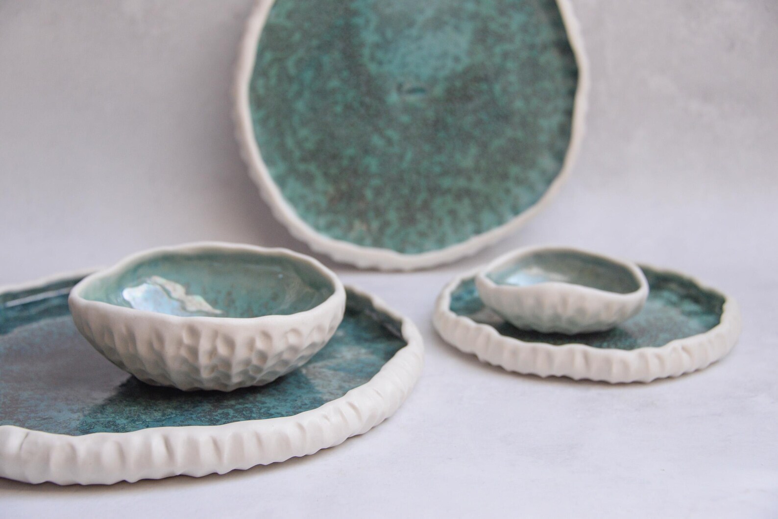 Handcrafted Turquoise REEF Porcelain Dinnerware: Textured Ceramic ...