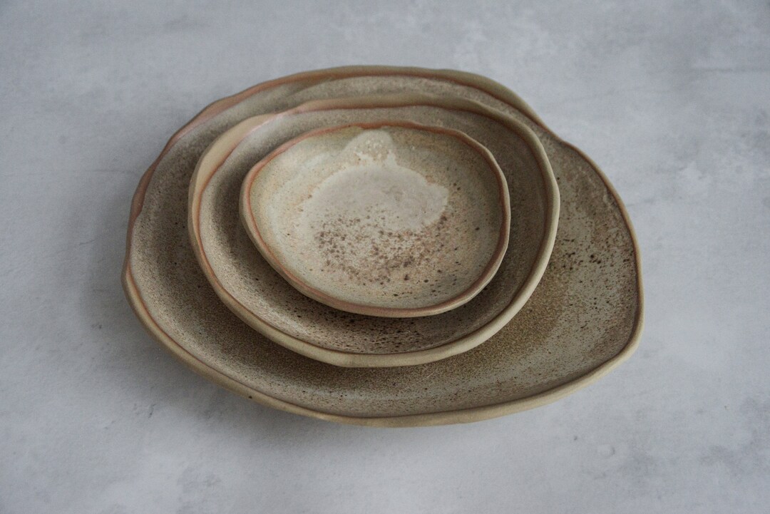 SET OF 3 PLATES Cream Beige Dinner / Serving Platter / Cake - Etsy