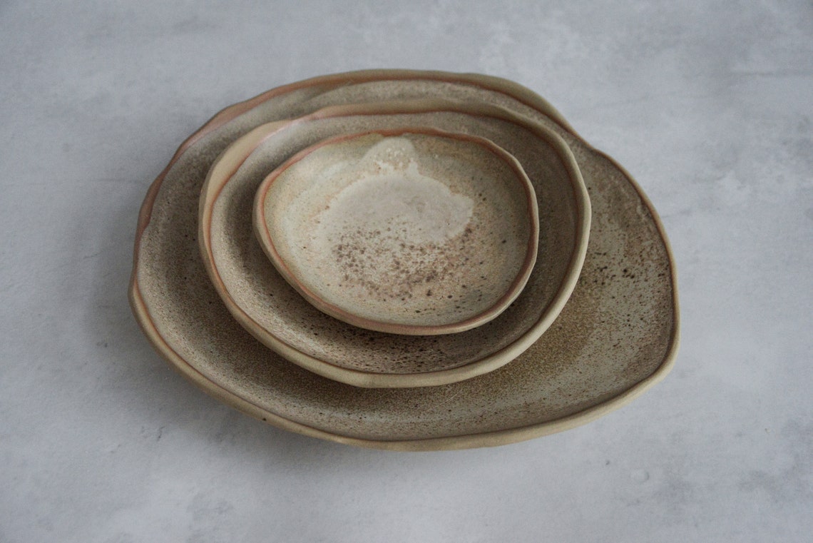 SET OF 3 PLATES Cream Beige Dinner / Serving Platter / Cake - Etsy