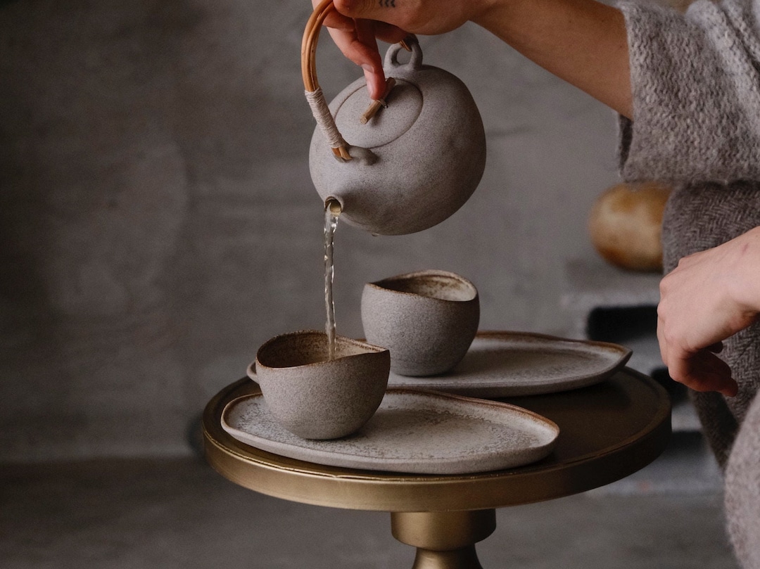 STC Cup "shell" - Teapot Organic Natural Shape Stoneware in Grey Cream ...