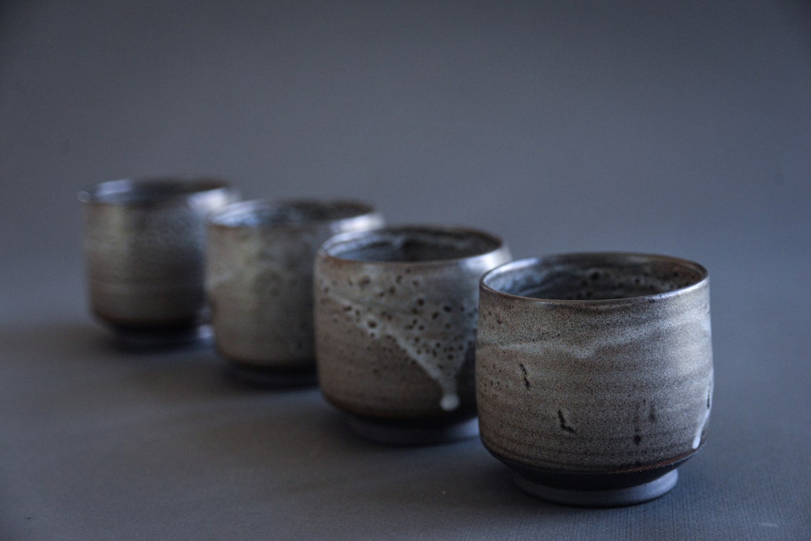 SET OF 4 grey tea or coffee espresso cup grey matte edge | Etsy