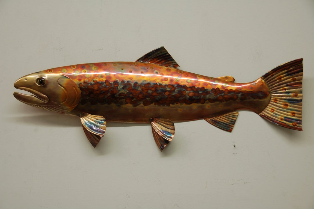24'' Copper Rainbow Trout , Hand-formed With Tools Then Painted With ...