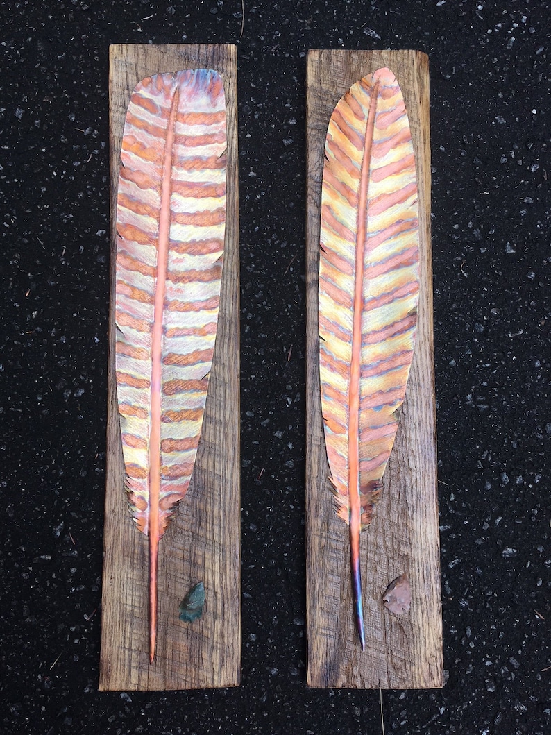 Copper Feathers on Barn Wood With Arrowheads - Etsy