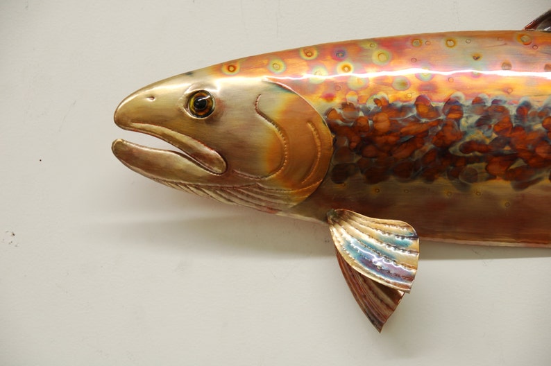 24'' Copper Rainbow Trout , Hand-formed With Tools Then Painted With ...