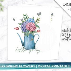 Hello Spring | Watering Can Printable | Flowers | Butterflies ...