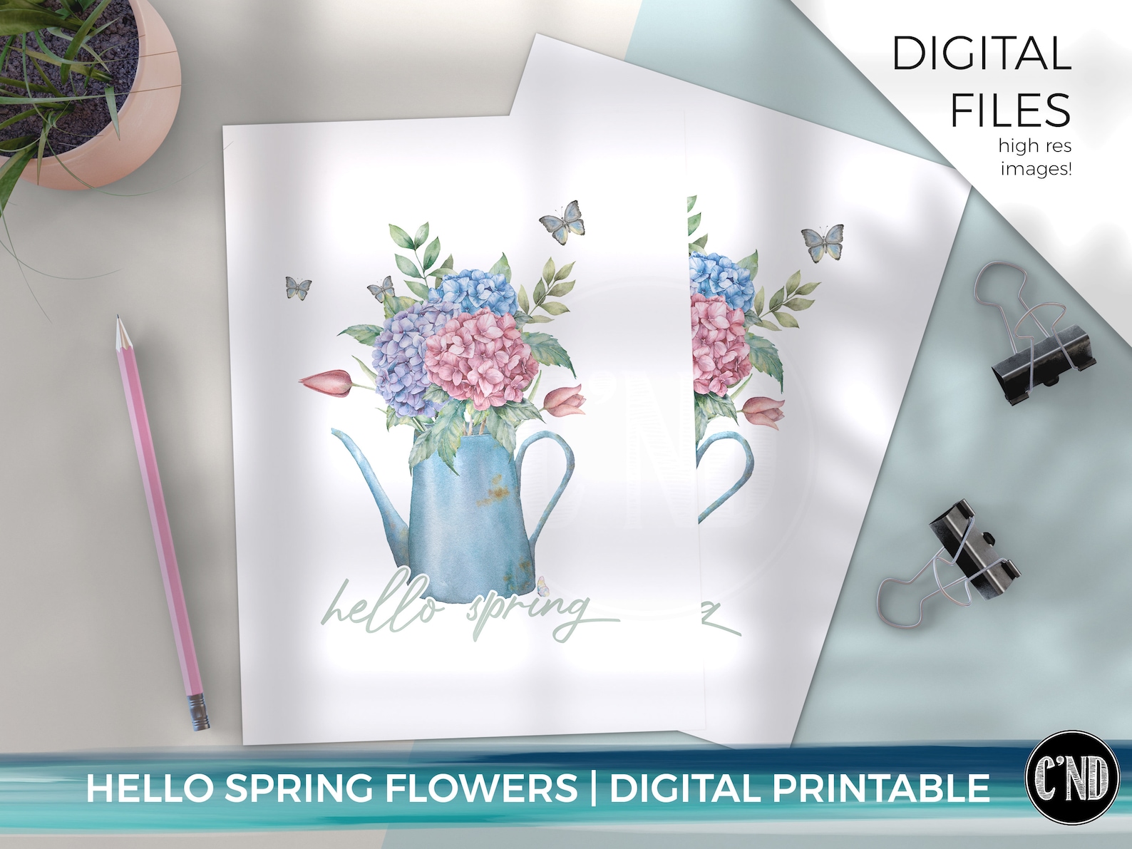 Hello Spring | Watering Can Printable | Flowers | Butterflies ...