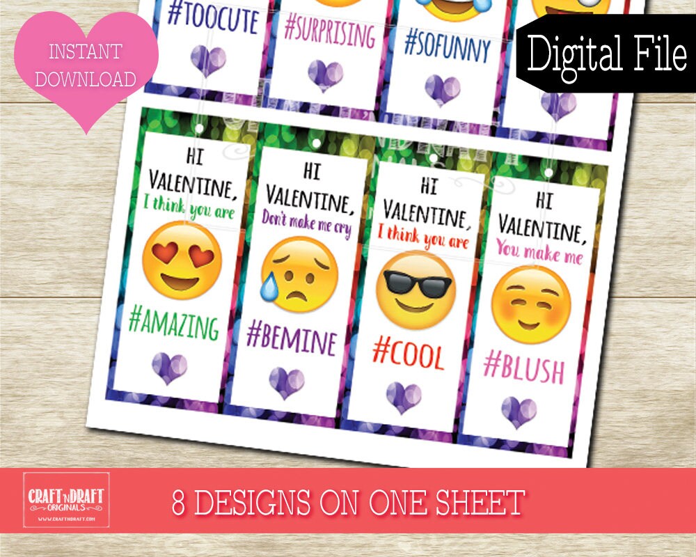 Emoji Valentine Cards Valentine Bookmarks Printable Valentines ...