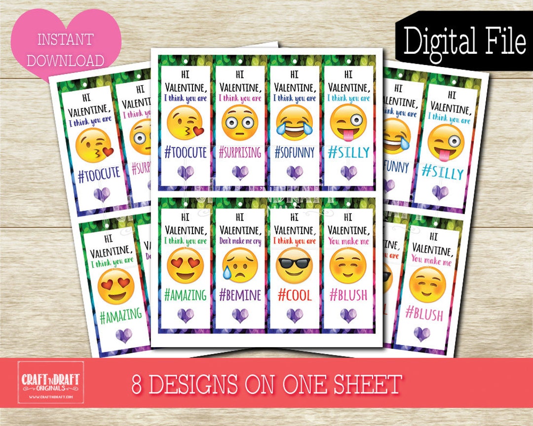 Emoji Valentine Cards | Valentine Bookmarks | Printable Valentines ...