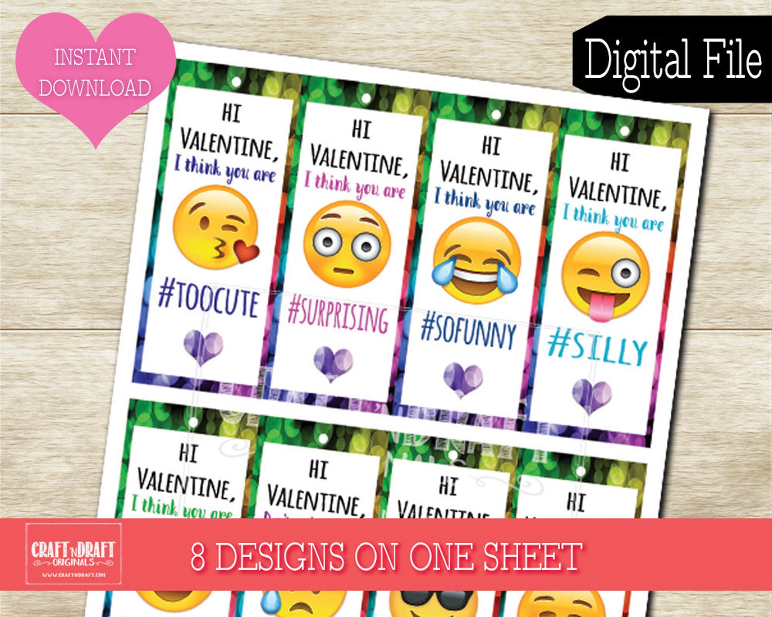 Emoji Valentine Bookmarks | Printable Classroom Valentines (digital ...