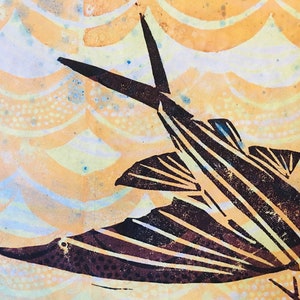 MALOLO 18x12 Flying Fish Linoleum Block/mono Hawaiian Art Print by ...