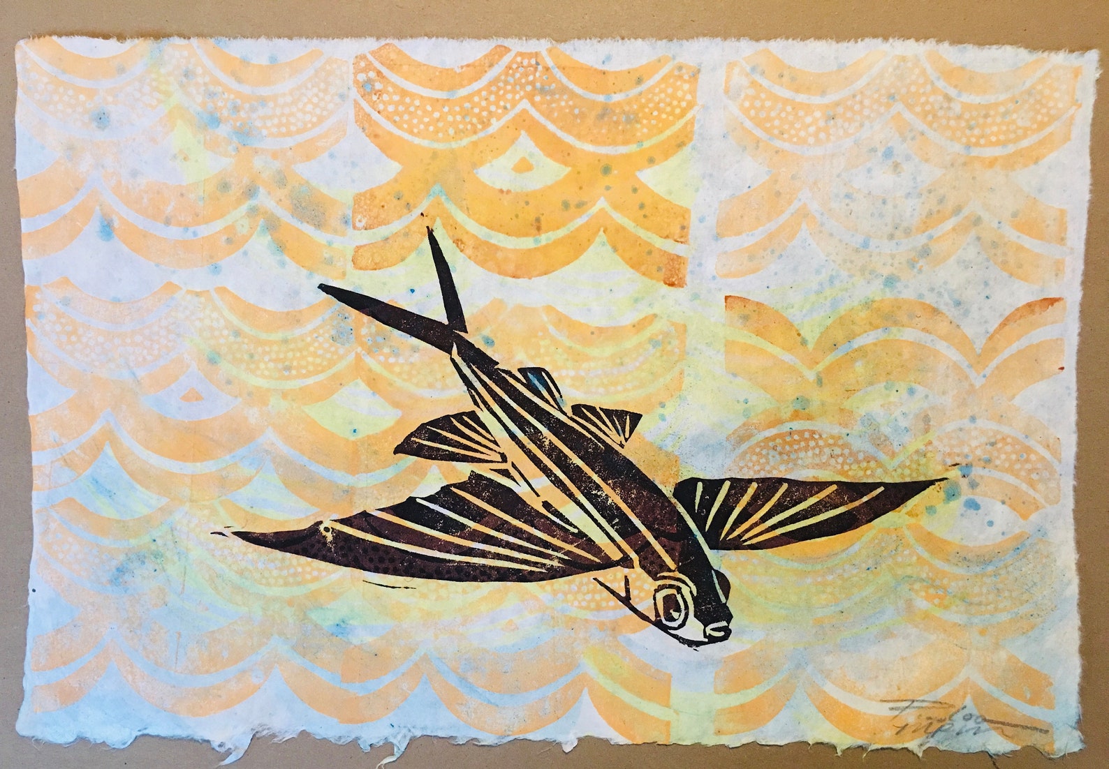 MALOLO 18x12 Flying Fish Linoleum Block/mono Hawaiian Art Print by ...