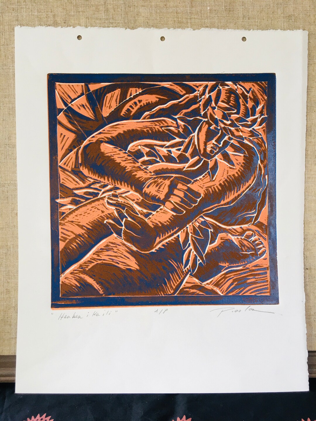 HEAHEA I KE ILI 13 X 13 Three Color Linoleum Block Hawaiian Art Print ...