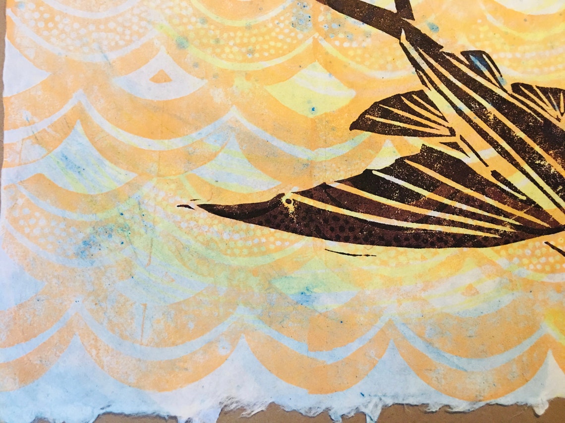 MALOLO 18x12 Flying Fish Linoleum Block/mono Hawaiian | Etsy