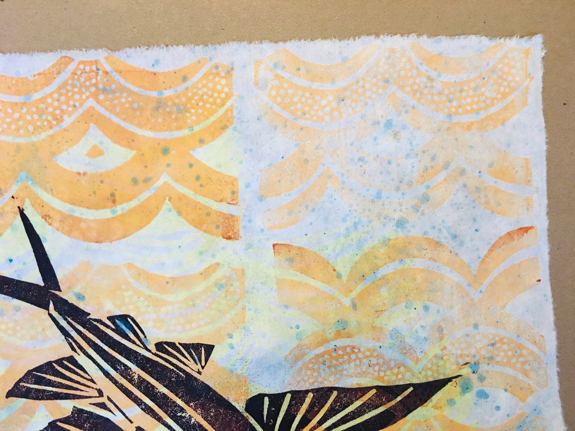 MALOLO 18x12 Flying Fish Linoleum Block/mono Hawaiian | Etsy