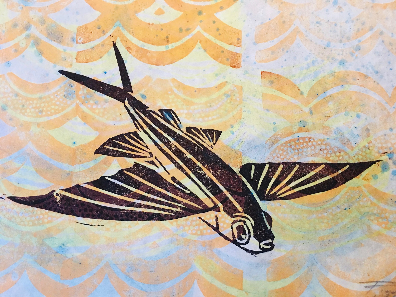 MALOLO 18x12 Flying Fish Linoleum Block/mono Hawaiian Art Print by ...
