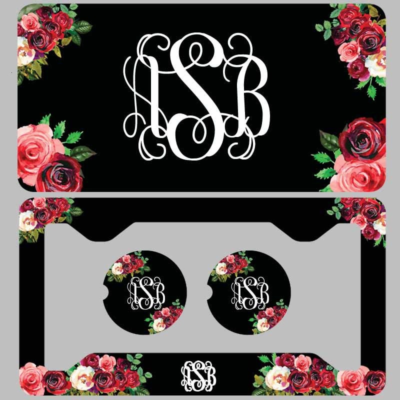 Black Floral License Plate-Monogram Car Tag Front License | Etsy
