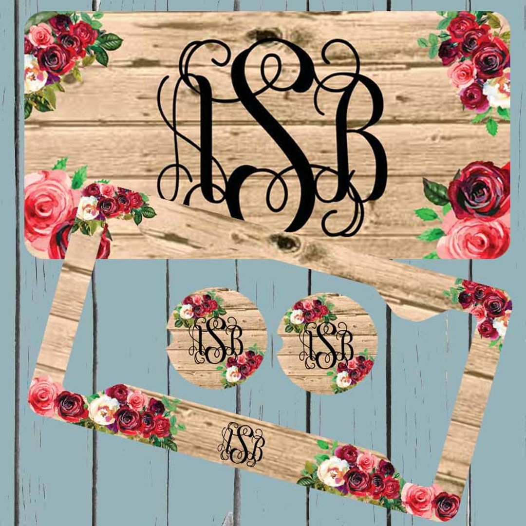 Wood Floral License Plate-monogram Car Tag, Vine Font, Front License ...